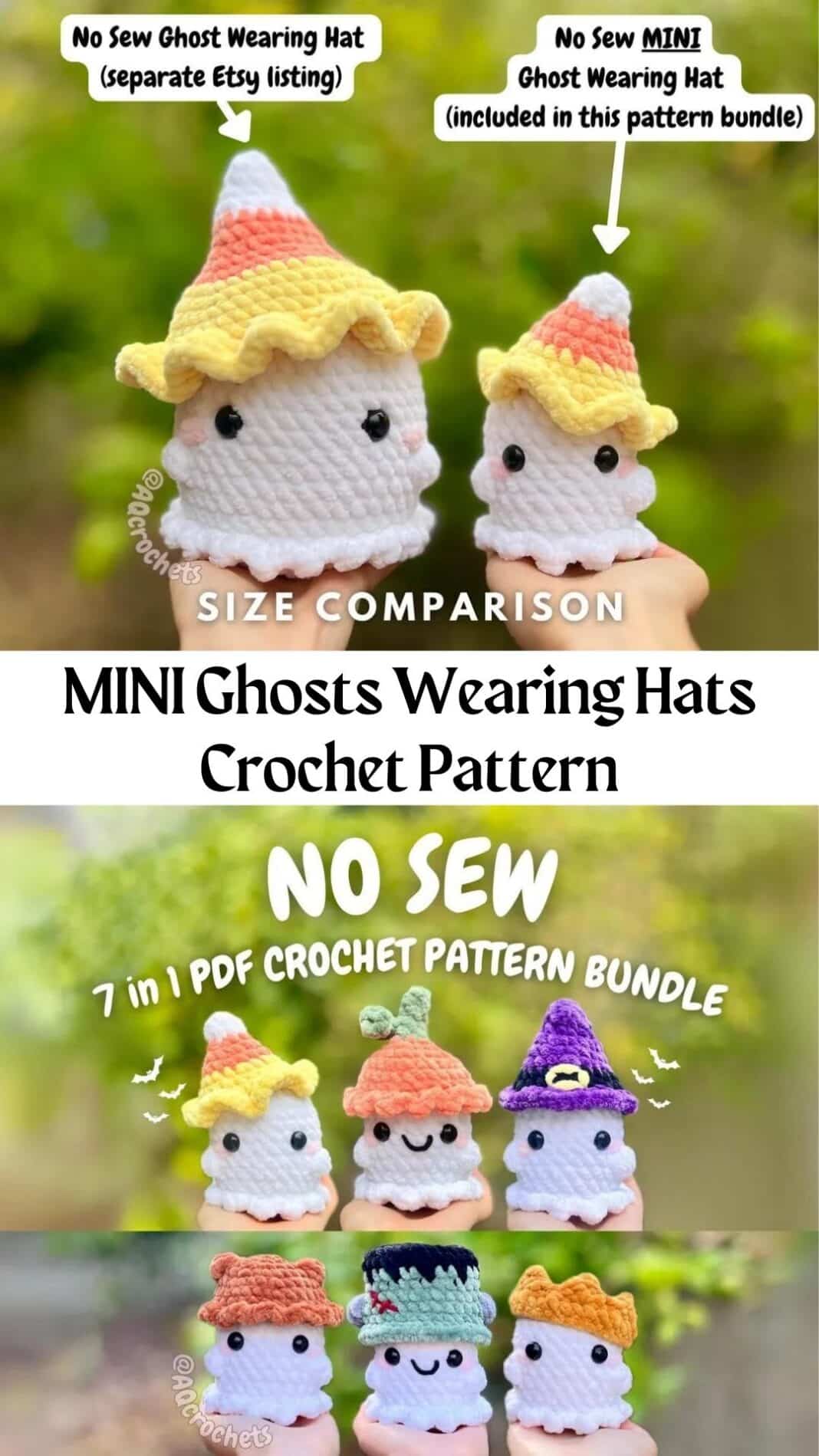 MINI Ghosts Wearing Hats Crochet Pattern - MyFavoritePatterns